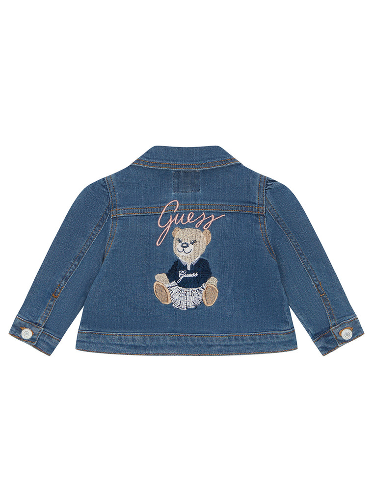 Blue Denim Bear Embroidered Jacket (0-18m) | GUESS