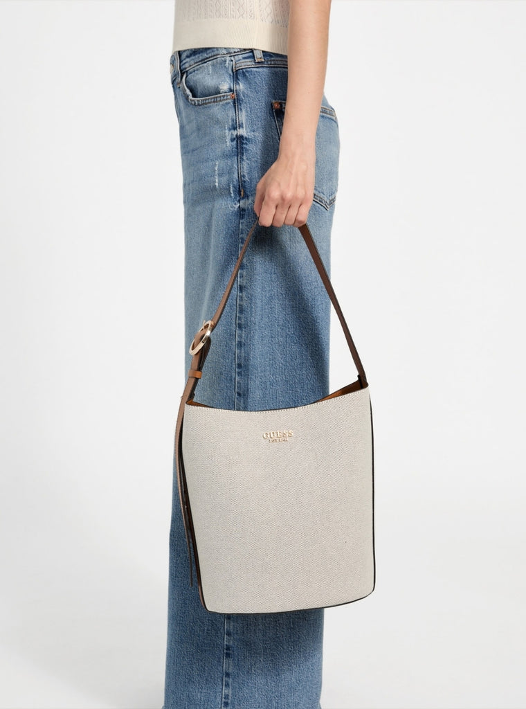 Beige Brown Nicolette Large Bucket Shoulder Bag | GUESS