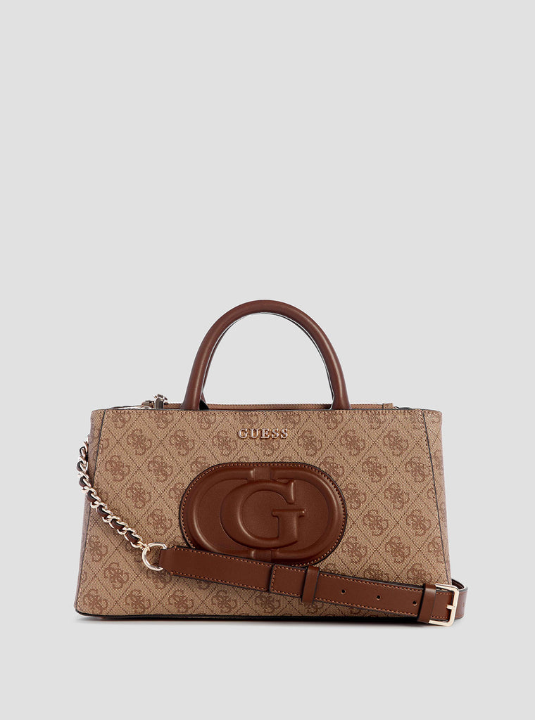 Eco Brown Logo Mietta Satchel Bag | GUESS