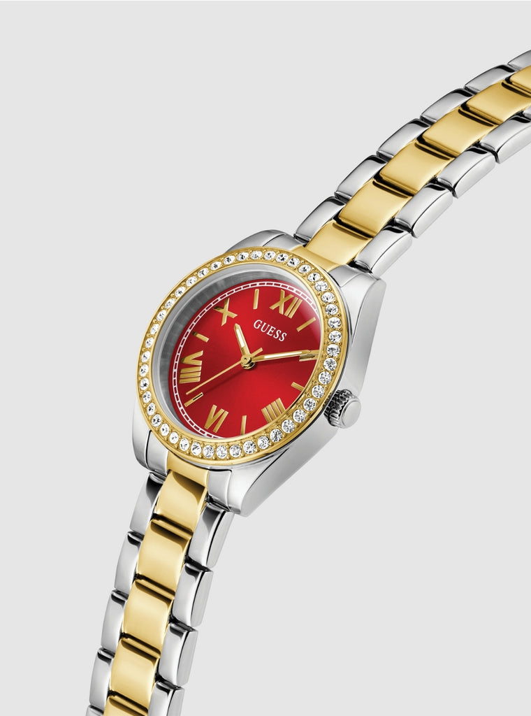 Two Tone Mini Luna Red Dial Watch | GUESS