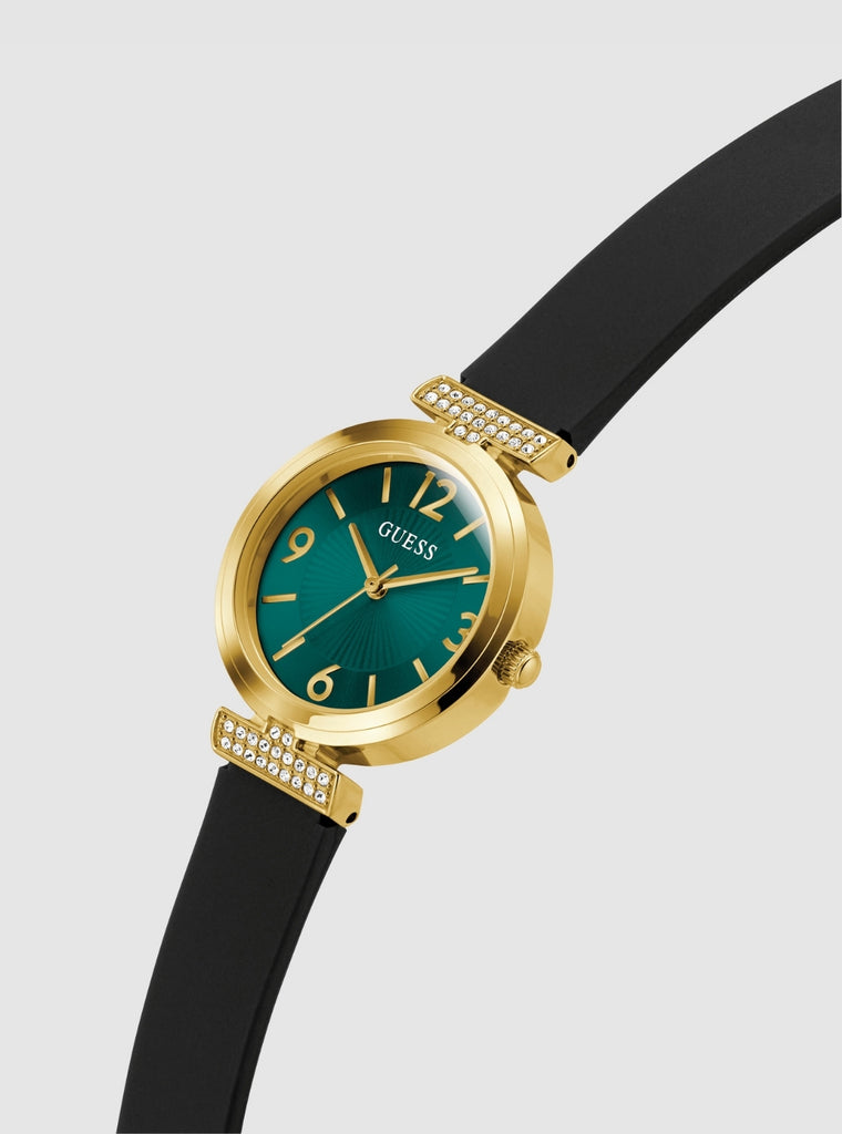 Gold Black Array Green Dial Crystal Watch | GUESS