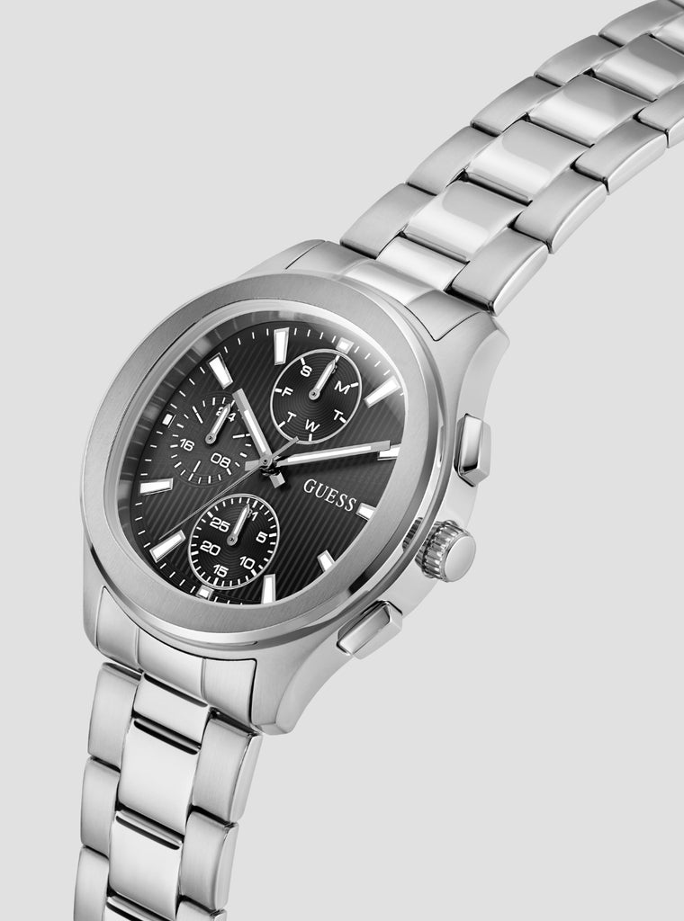 Silver Palmer Black Dial Watch | GUESS