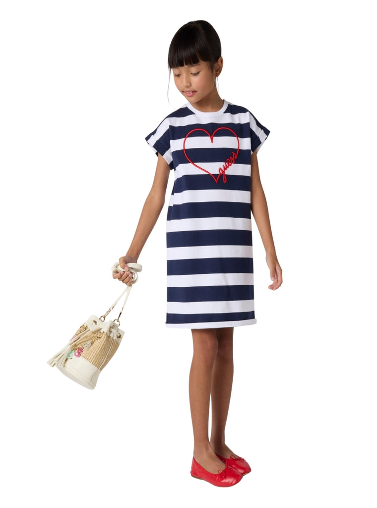 White Blue Stripe Terry Dress (7-16) | GUESS