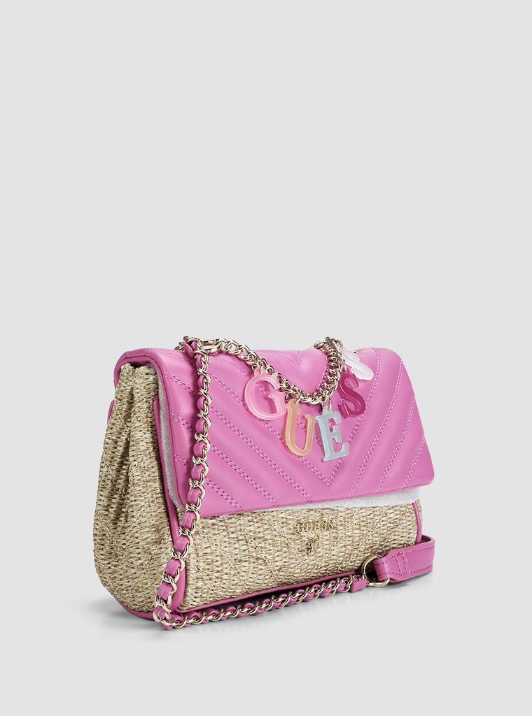 Pink Straw Crossbody Flap Bag | GUESS