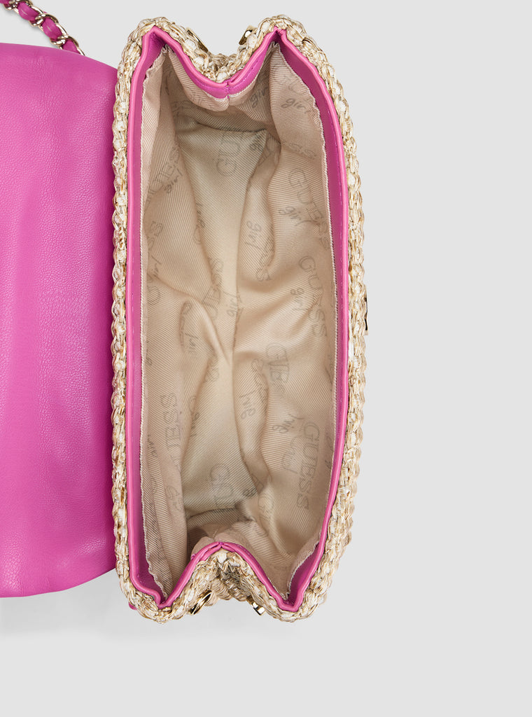 Pink Straw Crossbody Flap Bag | GUESS