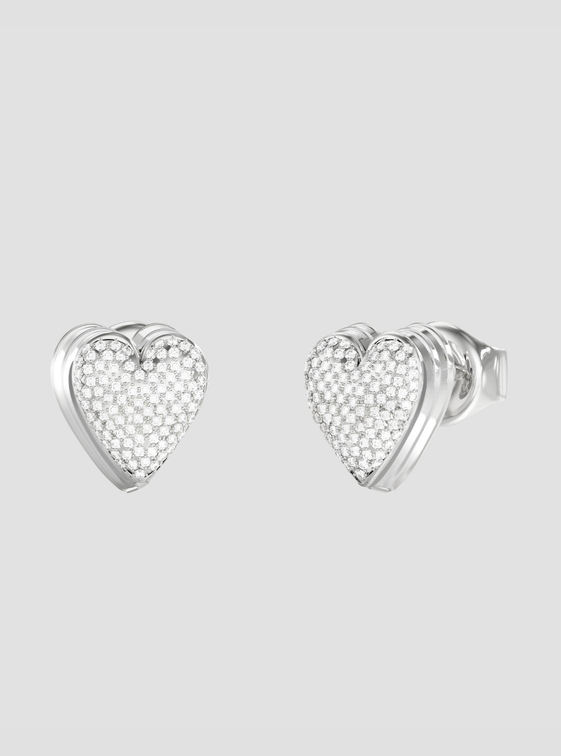 Silver Heart Pavé Stud Earrings | GUESS