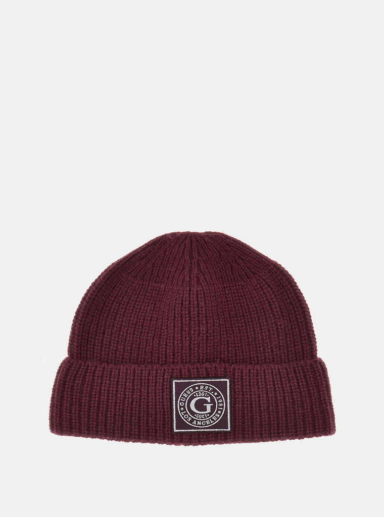Maroon Hunter Ribbed Beanie | GUESS