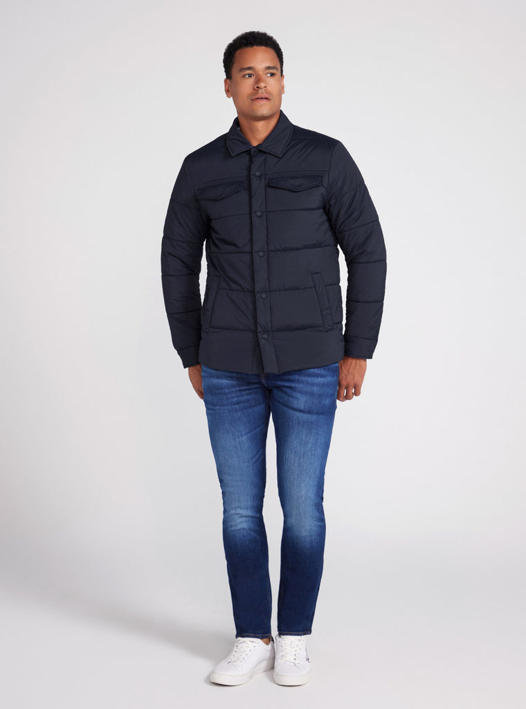 Eco Navy Blue Tech Quilted Shacket| GUESS Men's Apparel