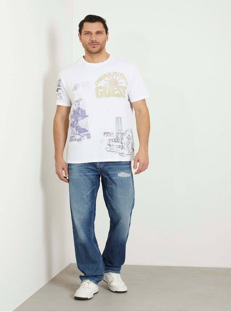 Eco White Faded Stamp T-Shirt | GUESS