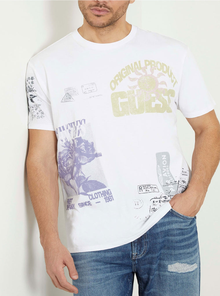 Eco White Faded Stamp T-Shirt | GUESS