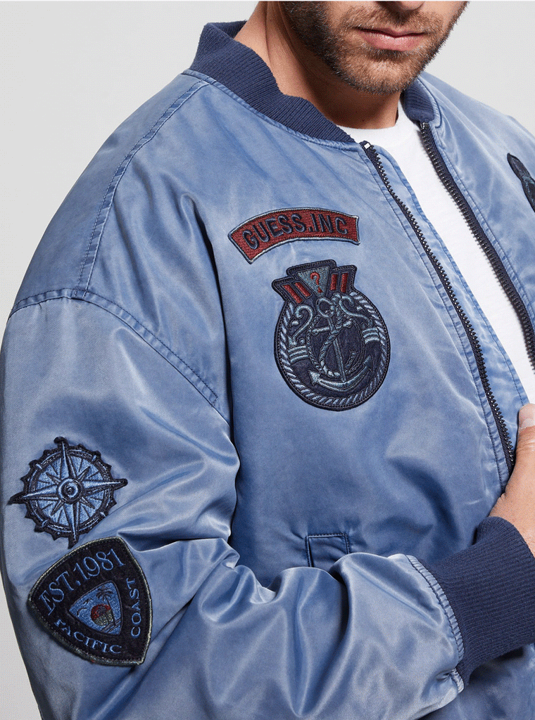 Blue Ace Twill Washed Bomber Jacket | GUESS