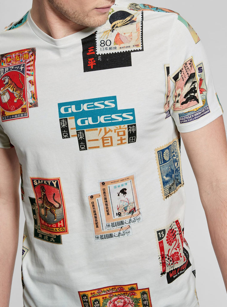 White Short Sleeve Stamp T-Shirt | GUESS