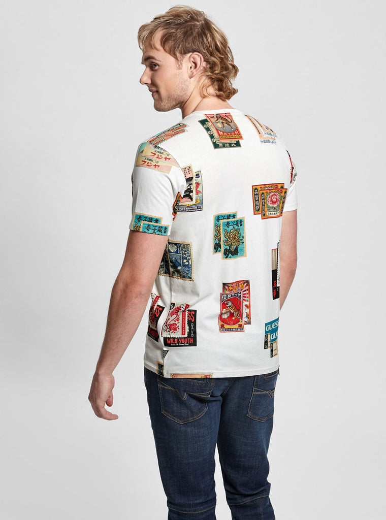 White Short Sleeve Stamp T-Shirt | GUESS
