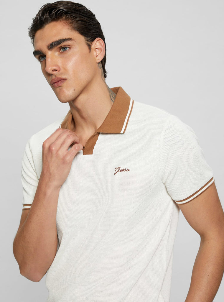 White Weston Knit Polo T-Shirt | GUESS