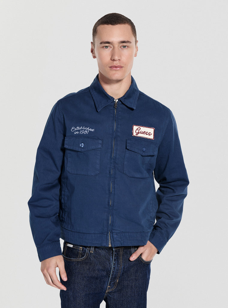 Eco Blue Full Zip Cap Jacket | GUESS Originals