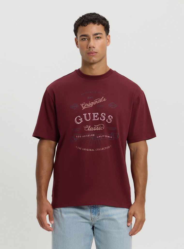 Guess Originals Red Script T-Shirt | GUESS