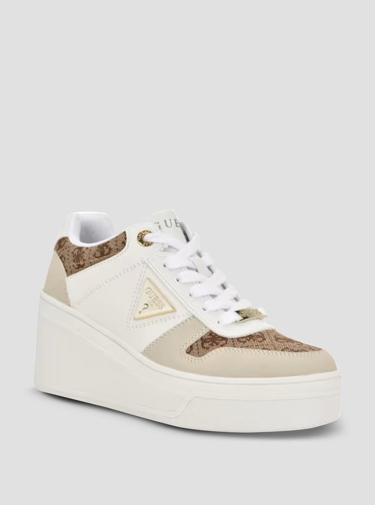 White Multi Rozinn Wedge Sneakers | GUESS