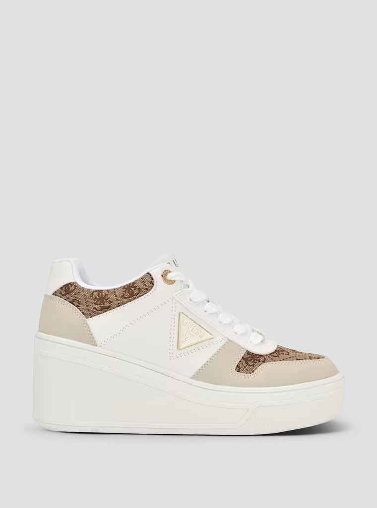 White Multi Rozinn Wedge Sneakers | GUESS