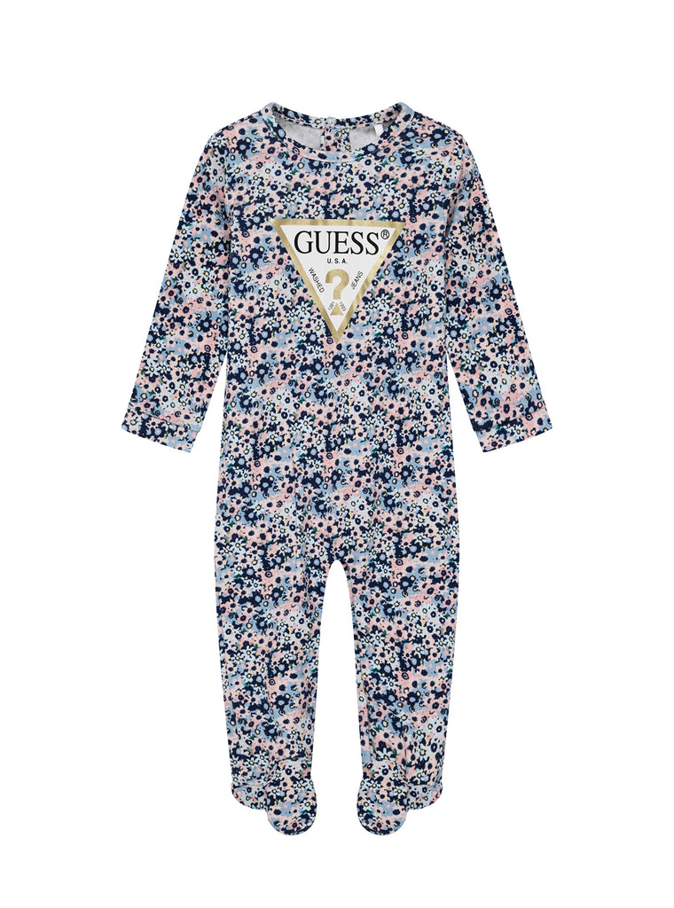 Eco Multi Floral Logo Interlock Overall (0-12m) | GUESS