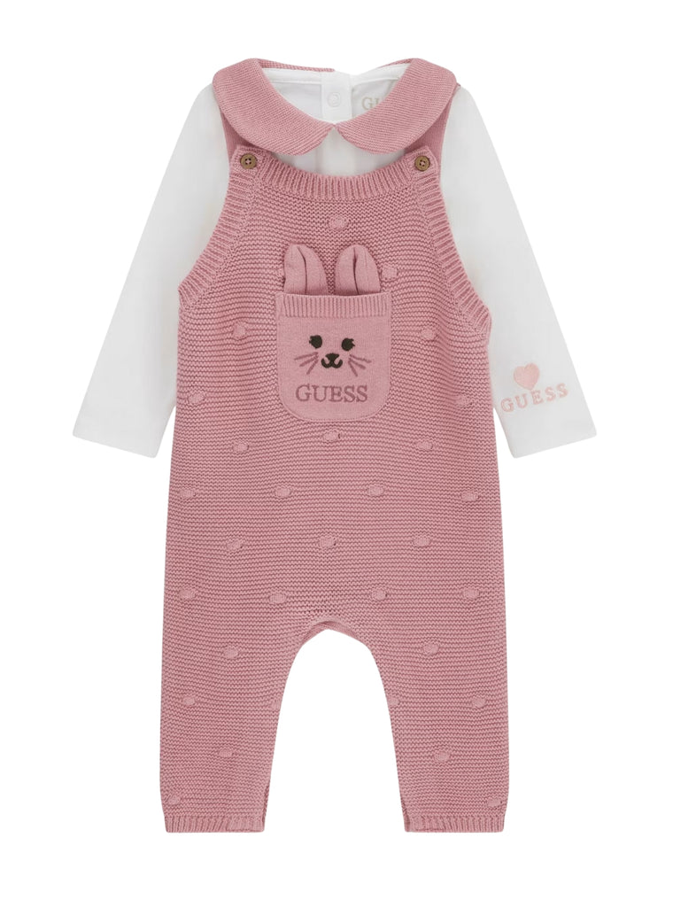 Eco Pink Body and Knit Overall Set (0-12m) | GUESS