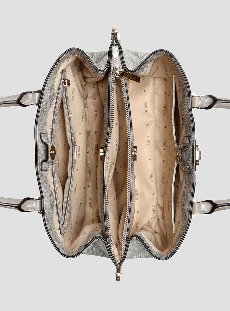 Dark Taupe Logo Erenia Girlfriend Satchel | GUESS