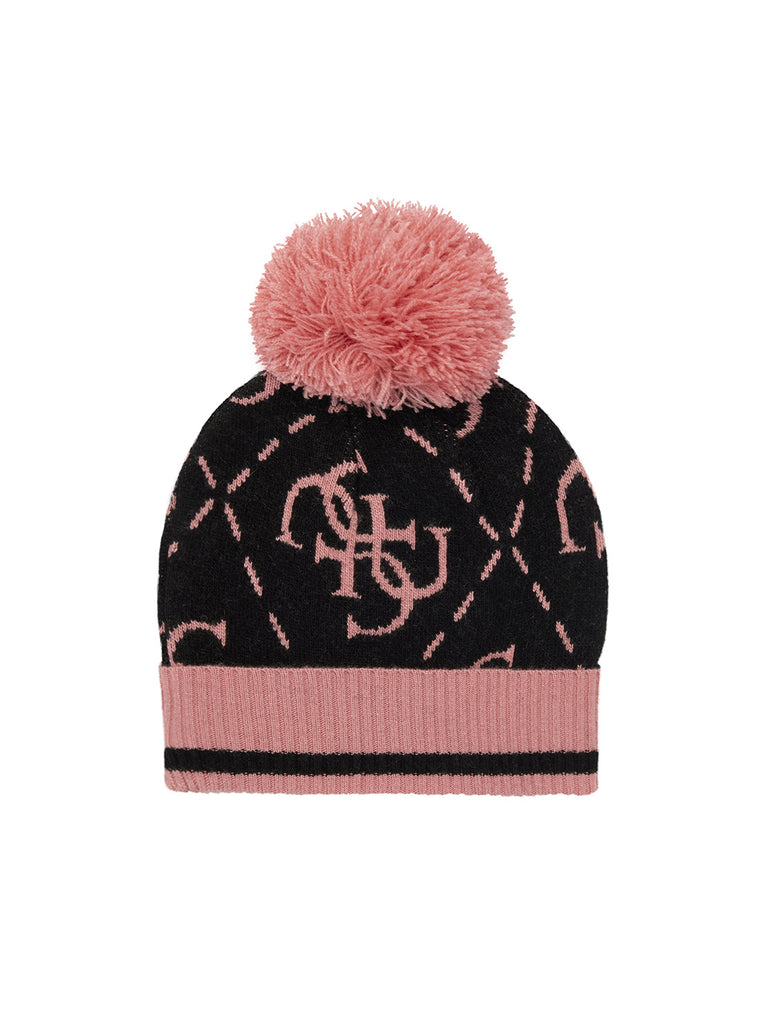 Pink and Black Logo Beanie | GUESS Women's Accessories