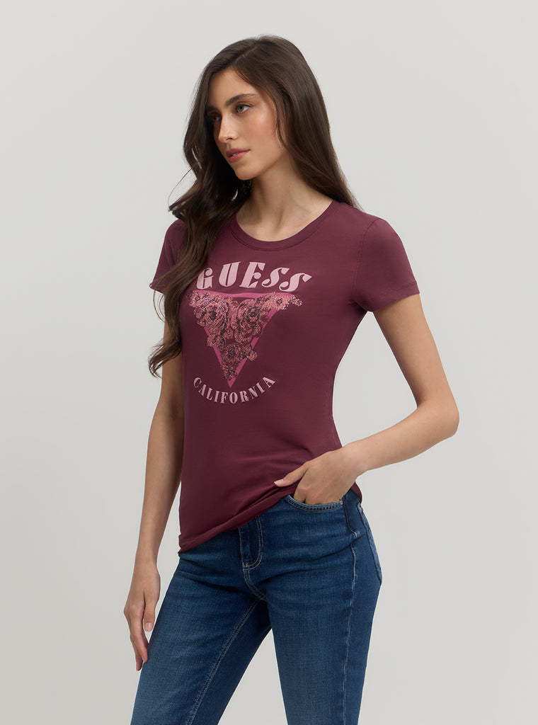 Eco Burgundy Roses T-Shirt | GUESS