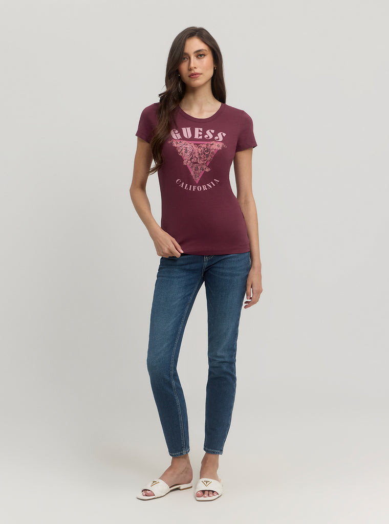 Eco Burgundy Roses T-Shirt | GUESS