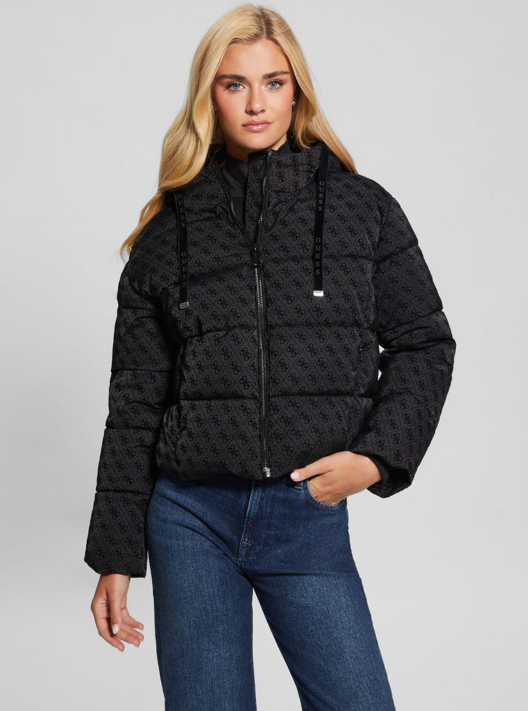 Black Logo Daisy Puffer Jacket | GUESS