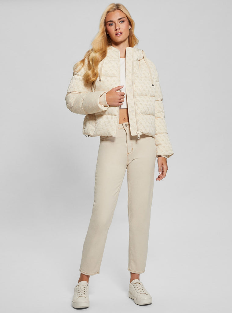 Beige Logo Daisy Puffer Jacket | GUESS