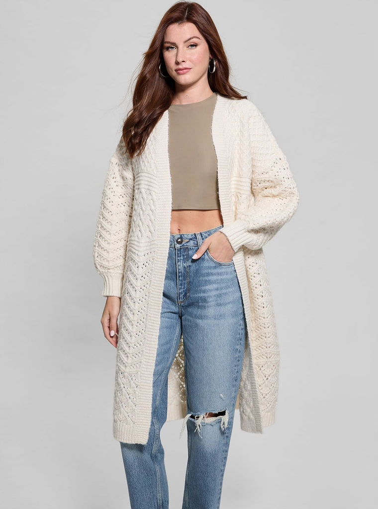 White Valeria Midi Knit Cardigan | GUESS