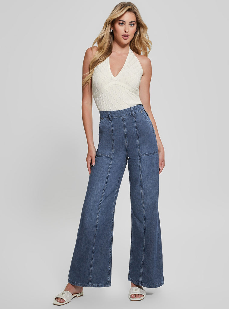White Wavy Lucia Halter Top | GUESS