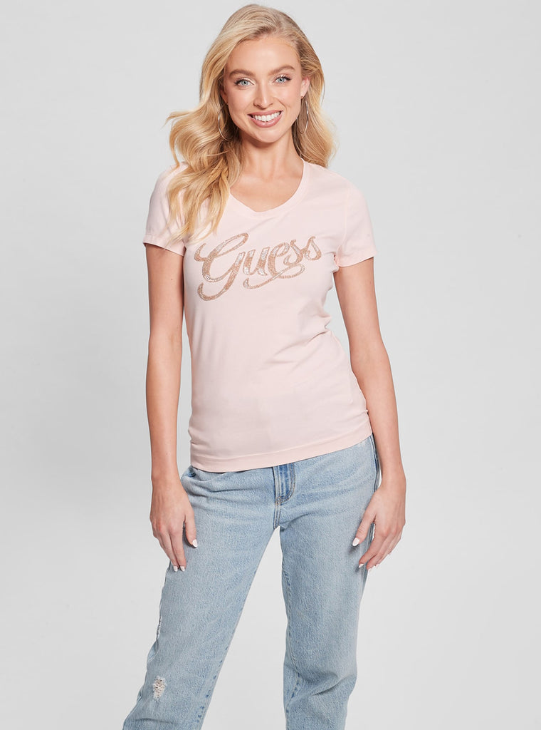 Pink Script Logo T-Shirt - GUESS