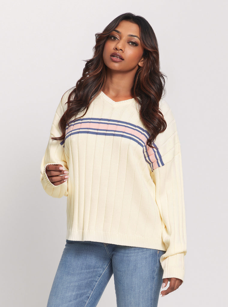Guess Originals Cream V-neck Sweater | GUESS