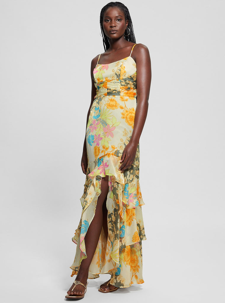 Yellow Floral Print Vicky Dress | GUESS