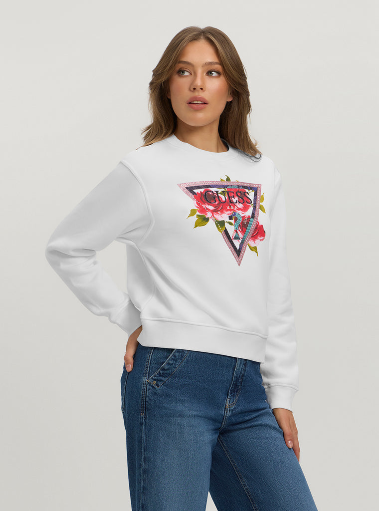 Eco White Roses Logo Jumper - GUESS
