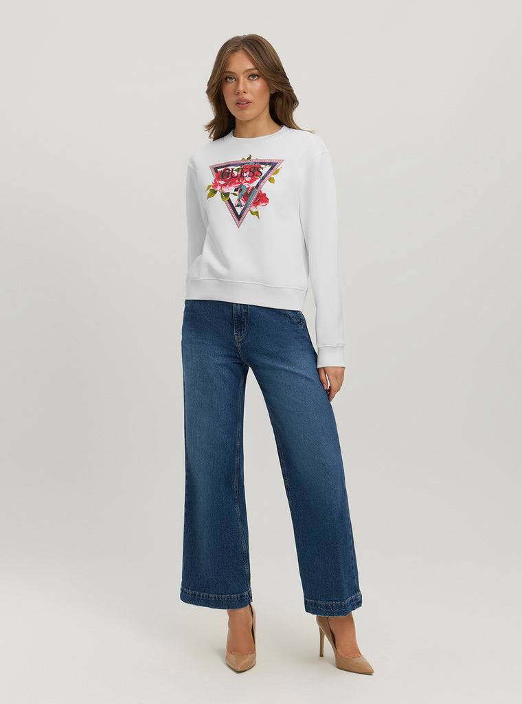 Eco White Roses Logo Jumper | GUESS