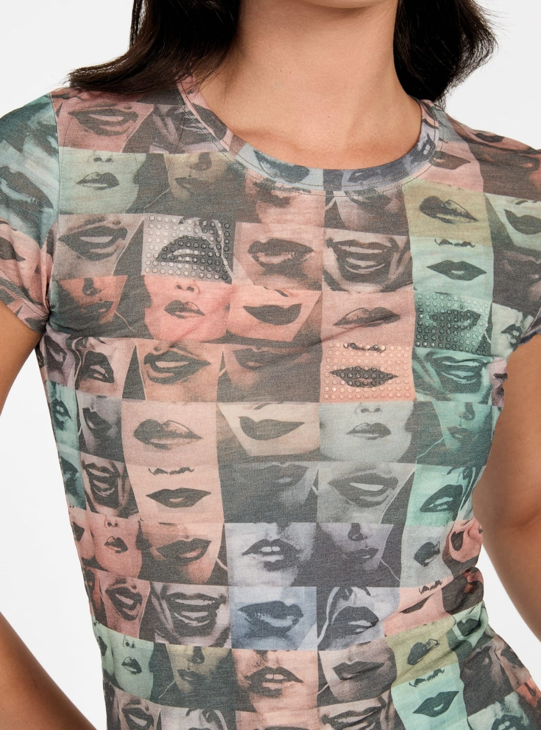 Multi Checkered Lips Graphic T-Shirt | GUESS