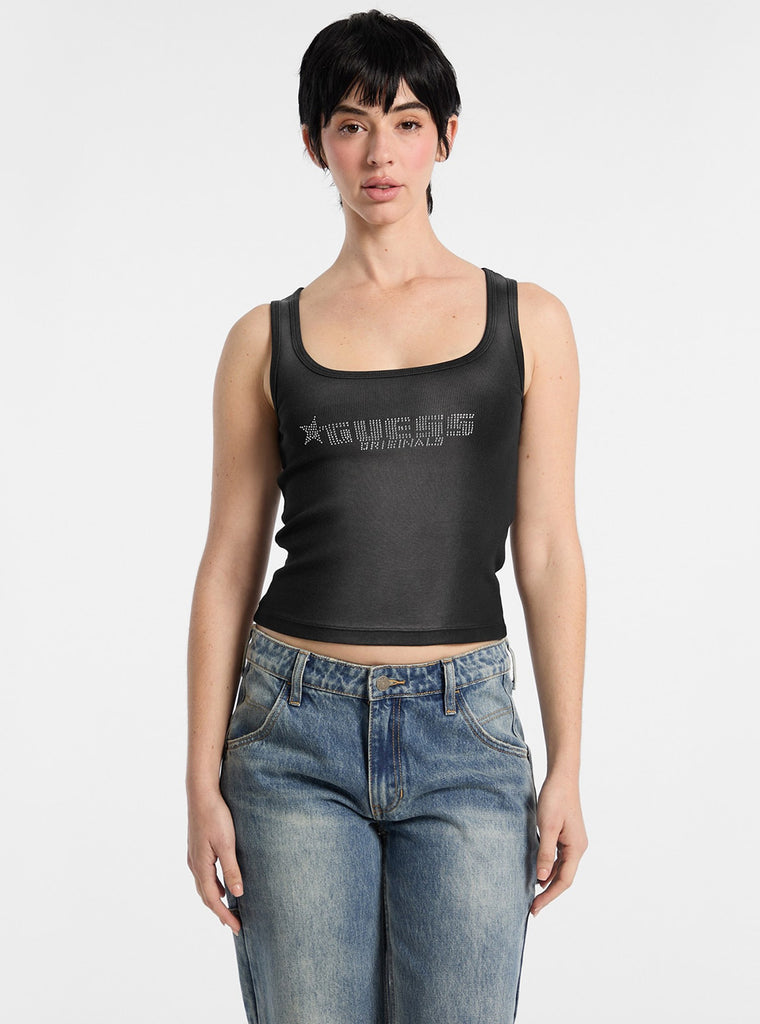 Black Rhinestone Tank Top | GUESS Originals