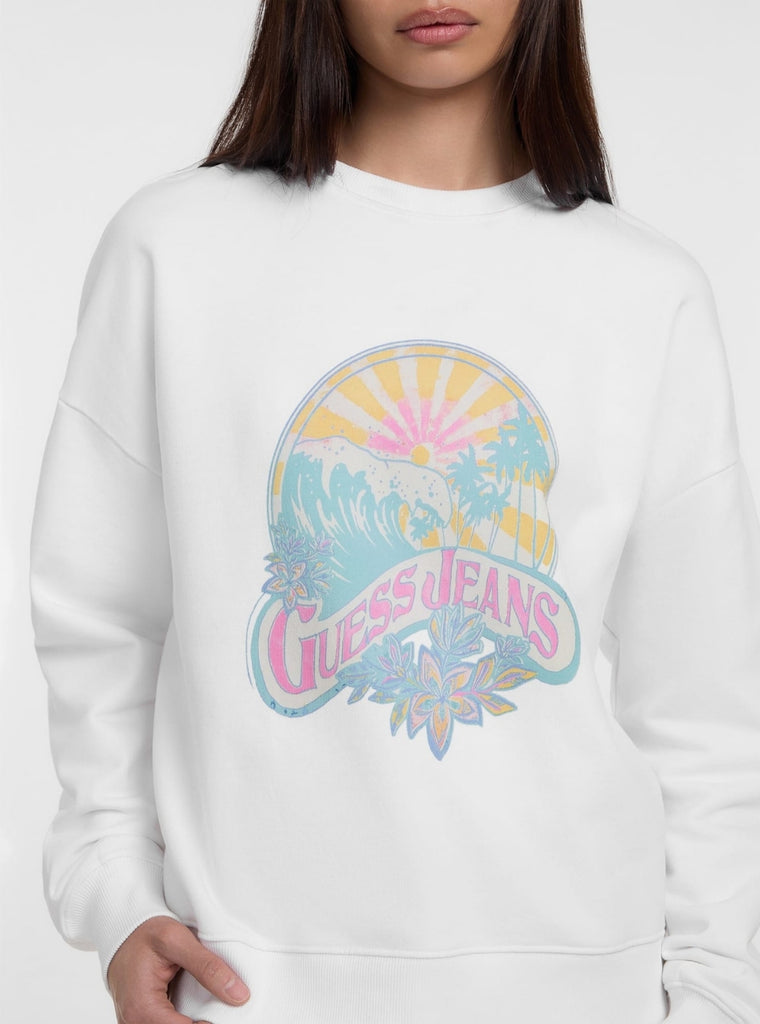 White Sunset Print Sweatshirt | GUESS Jeans