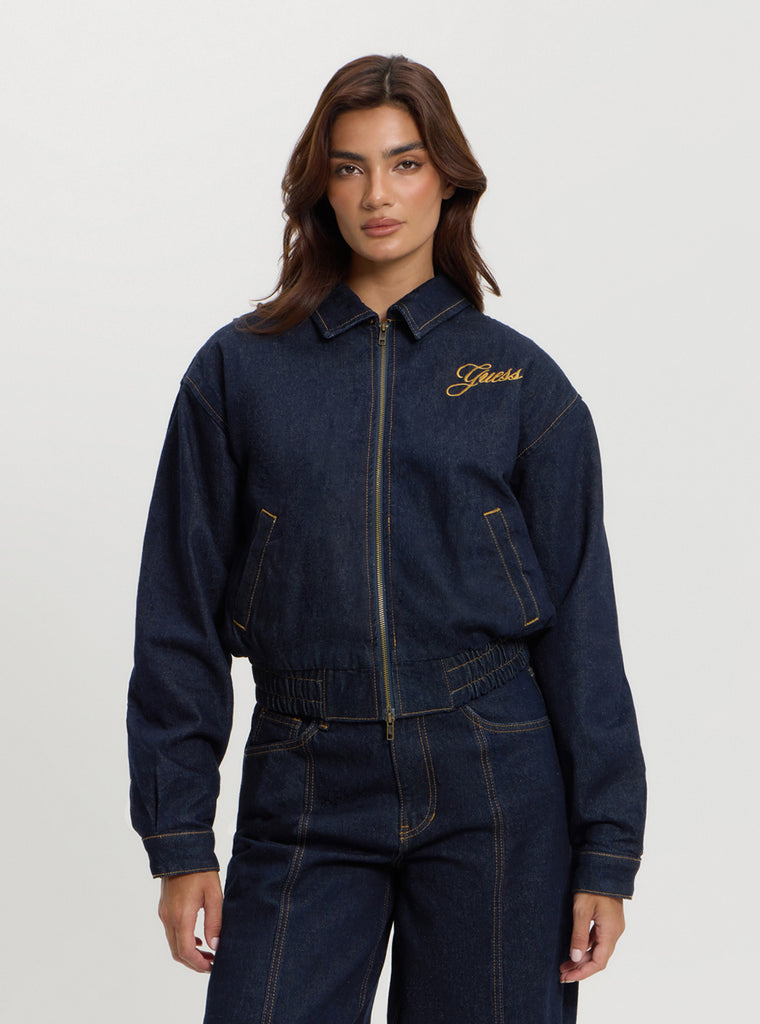 Guess Originals Blue Denim Bomber Jacket | GUESS