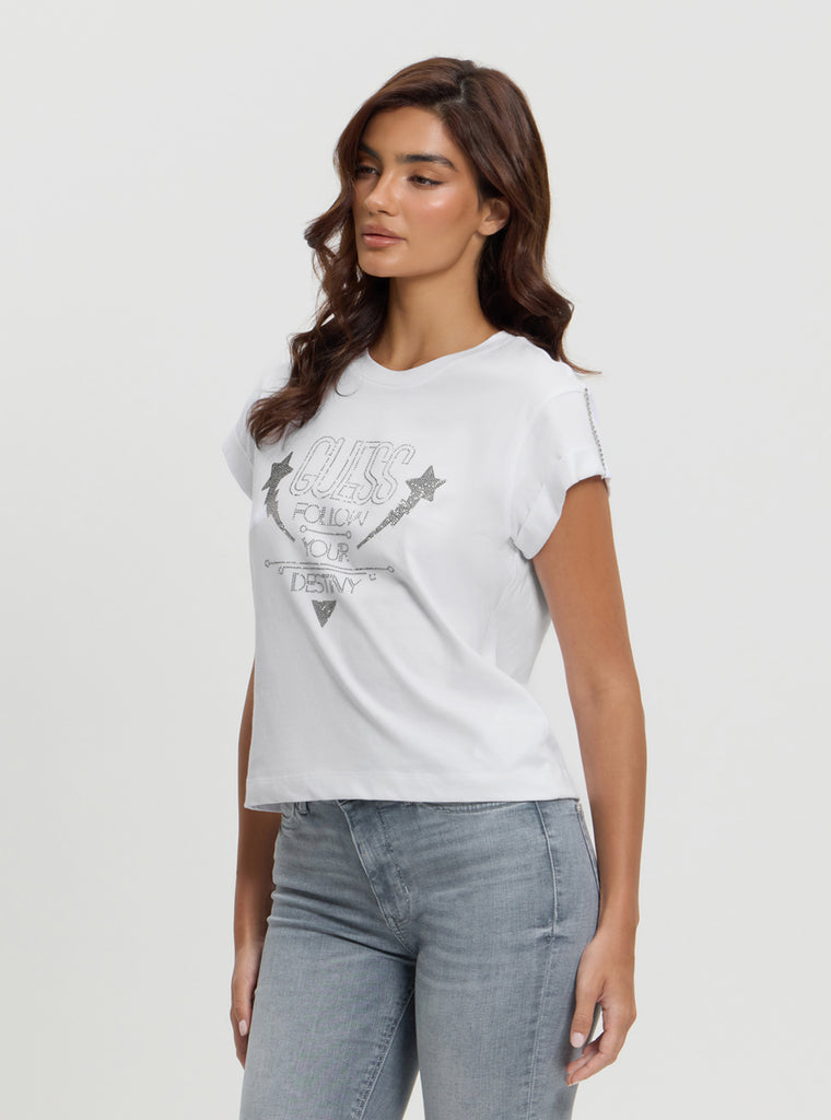 Eco White Strass T-Shirt | GUESS