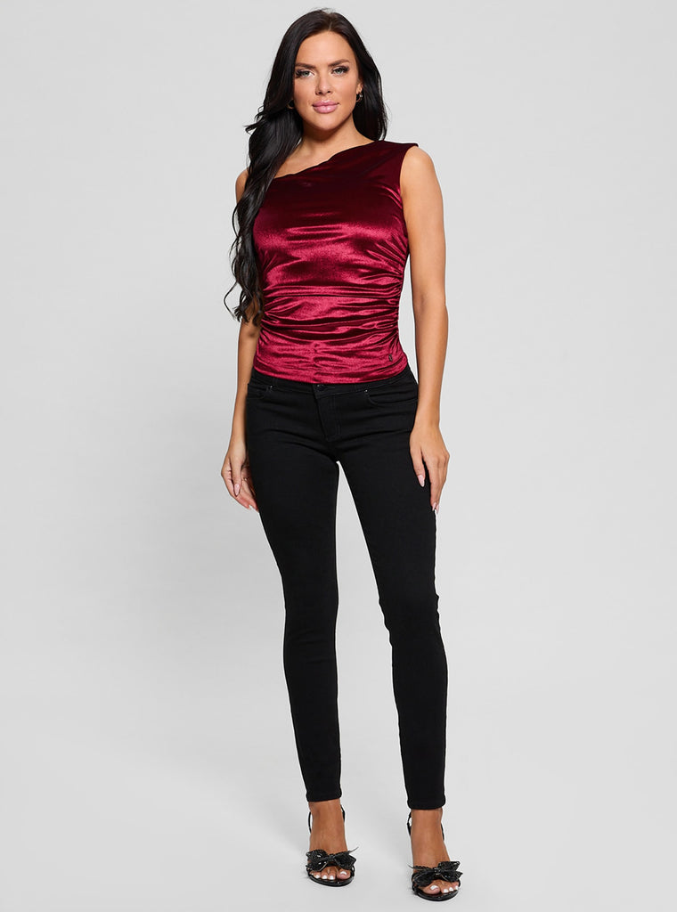 Red Janet Asymmetric Neck Top | GUESS
