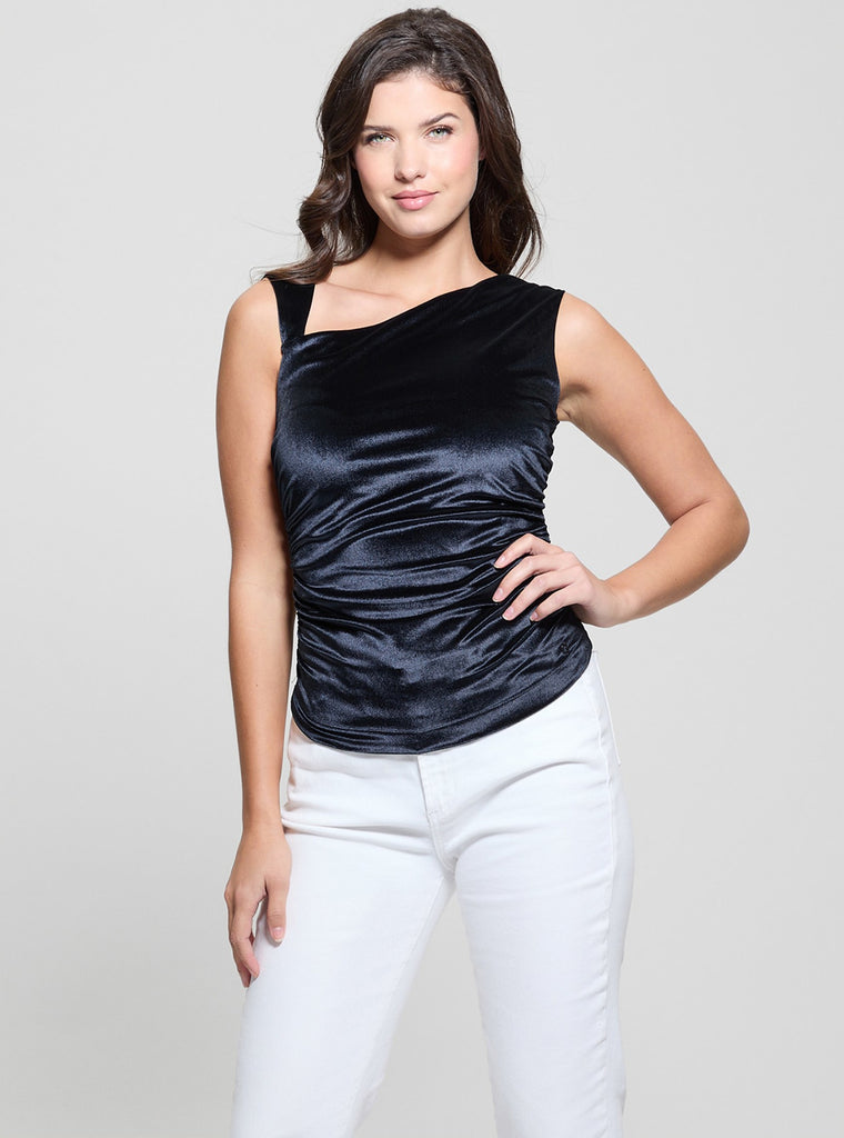 Blue Janet Asymmetric Neck Top | GUESS