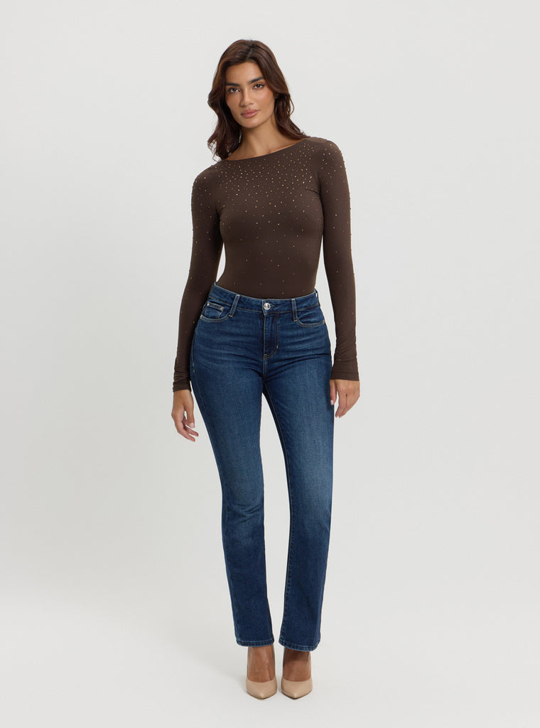 Brown Rosy Strass Bodysuit | GUESS