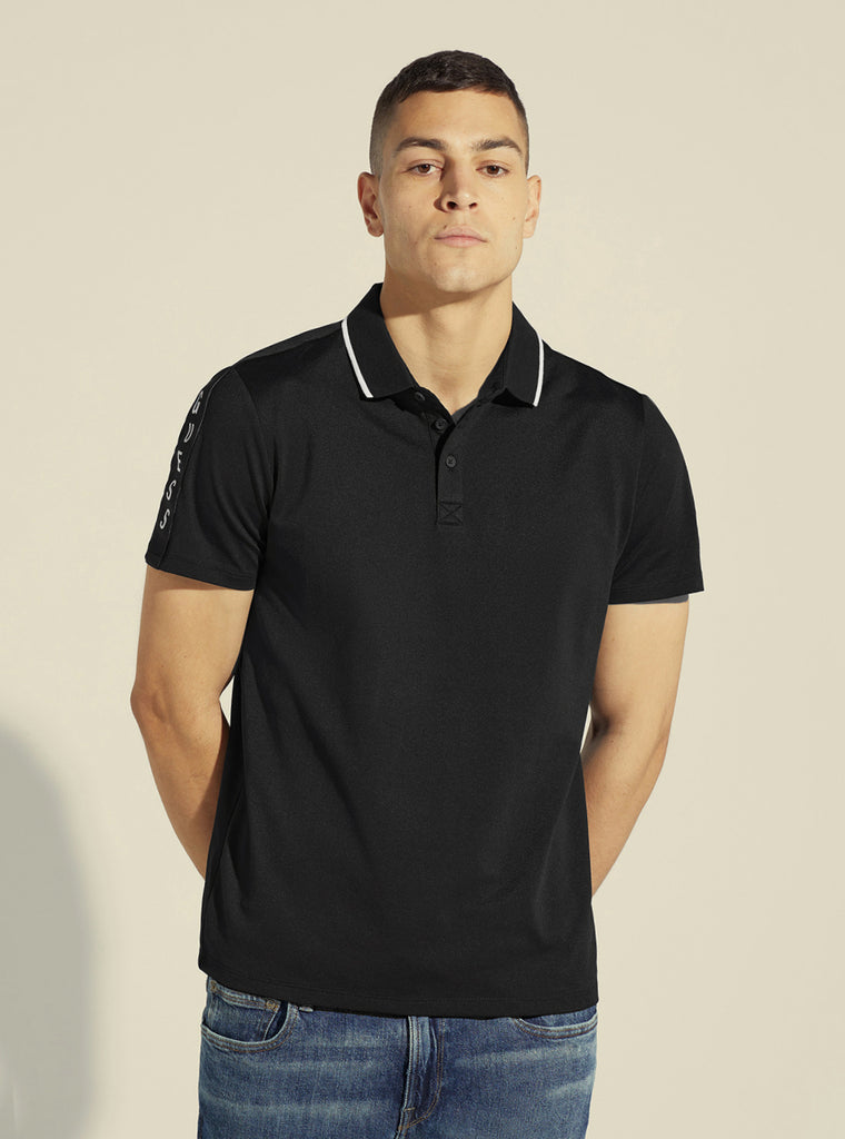 Black Paul Pique Tape Polo T-Shirt - GUESS