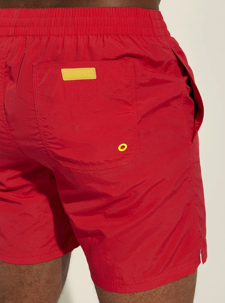 Red Nylon Woven Medium Swim Trunks - GUESS