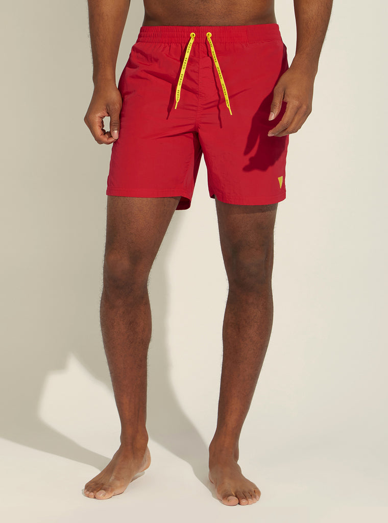 Red Nylon Woven Medium Swim Trunks - GUESS